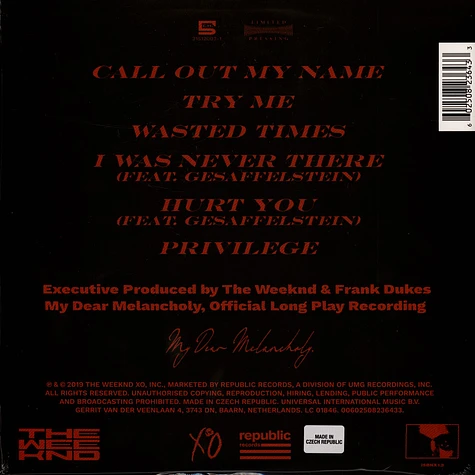 The Weeknd - My Dear Melancholy, - Vinyl 12" - 2020 - CZ - Reissue | HHV