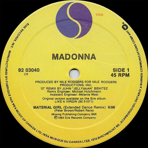 Madonna - Material Girl - Vinyl 12" - 1985 - CA - Original | HHV