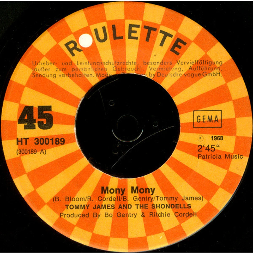 Tommy James & The Shondells - Mony Mony - Vinyl 7" - 1968 - DE ...
