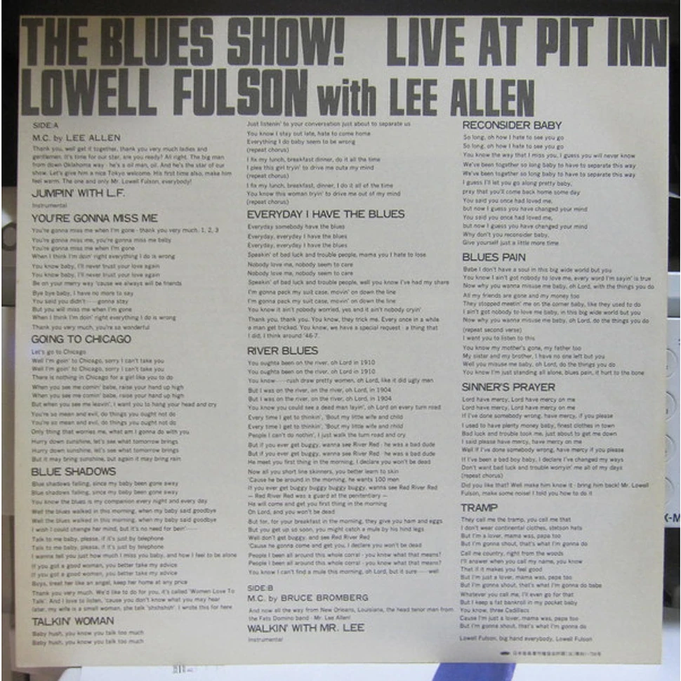 Lowell Fulson With Lee Allen - The Blues Show! Live At Pit Inn - Vinyl ...
