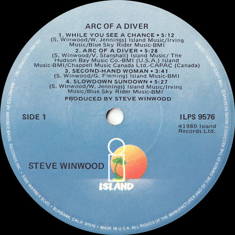 Steve Winwood - Arc Of A Diver - Vinyl LP - 1980 - US - Original | HHV