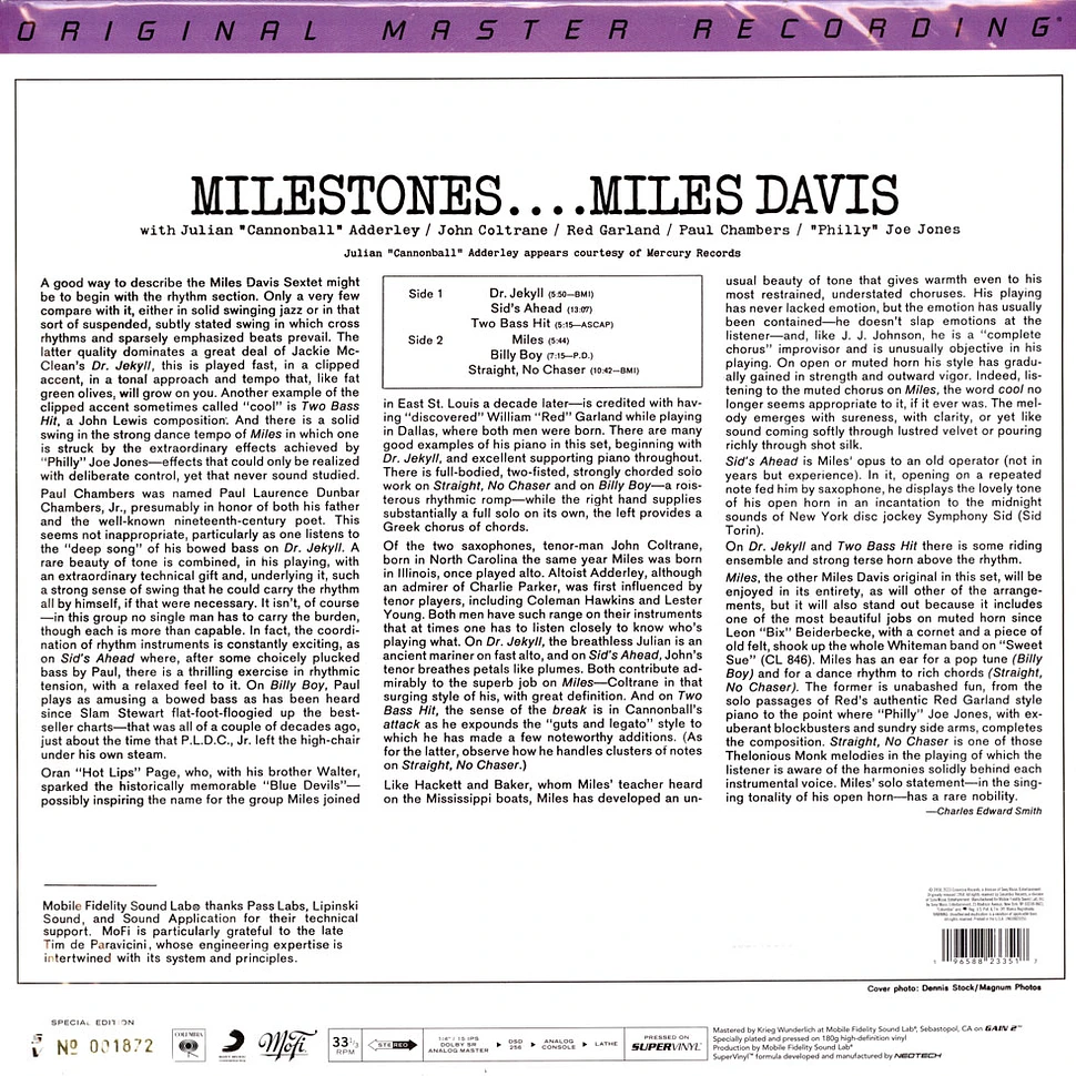Miles Davis - Milestones Numbered Limited Edition 180G LP SuperVinyl - Vinyl LP - 1958 - US ...