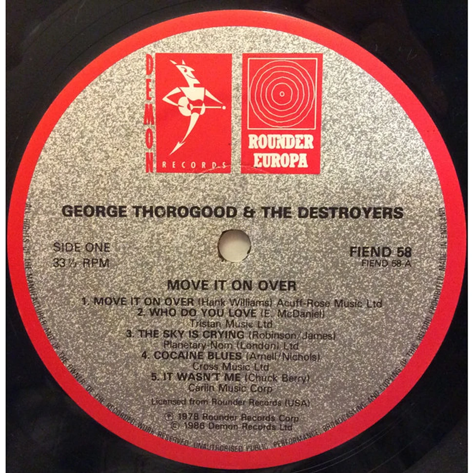 George Thorogood & The Destroyers - Move It On Over - Vinyl LP - 1978 ...