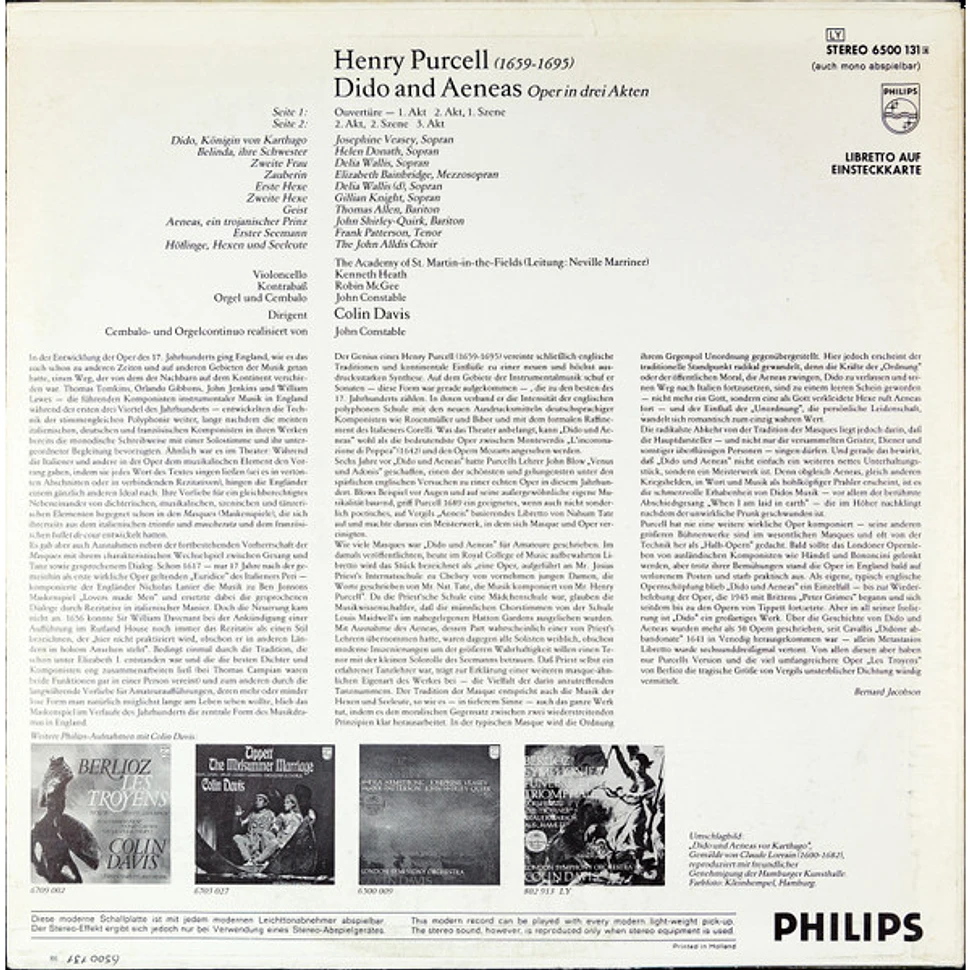 Henry Purcell - Josephine Veasey / Elizabeth Bainbridge, Helen Donath, Frank Patterson / John ...