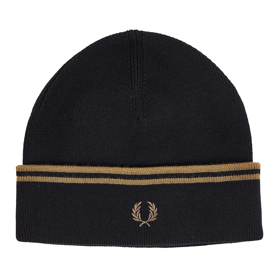 Fred Perry - Twin Tipped Merino Wool Beanie (Black / Shaded Stone) | HHV