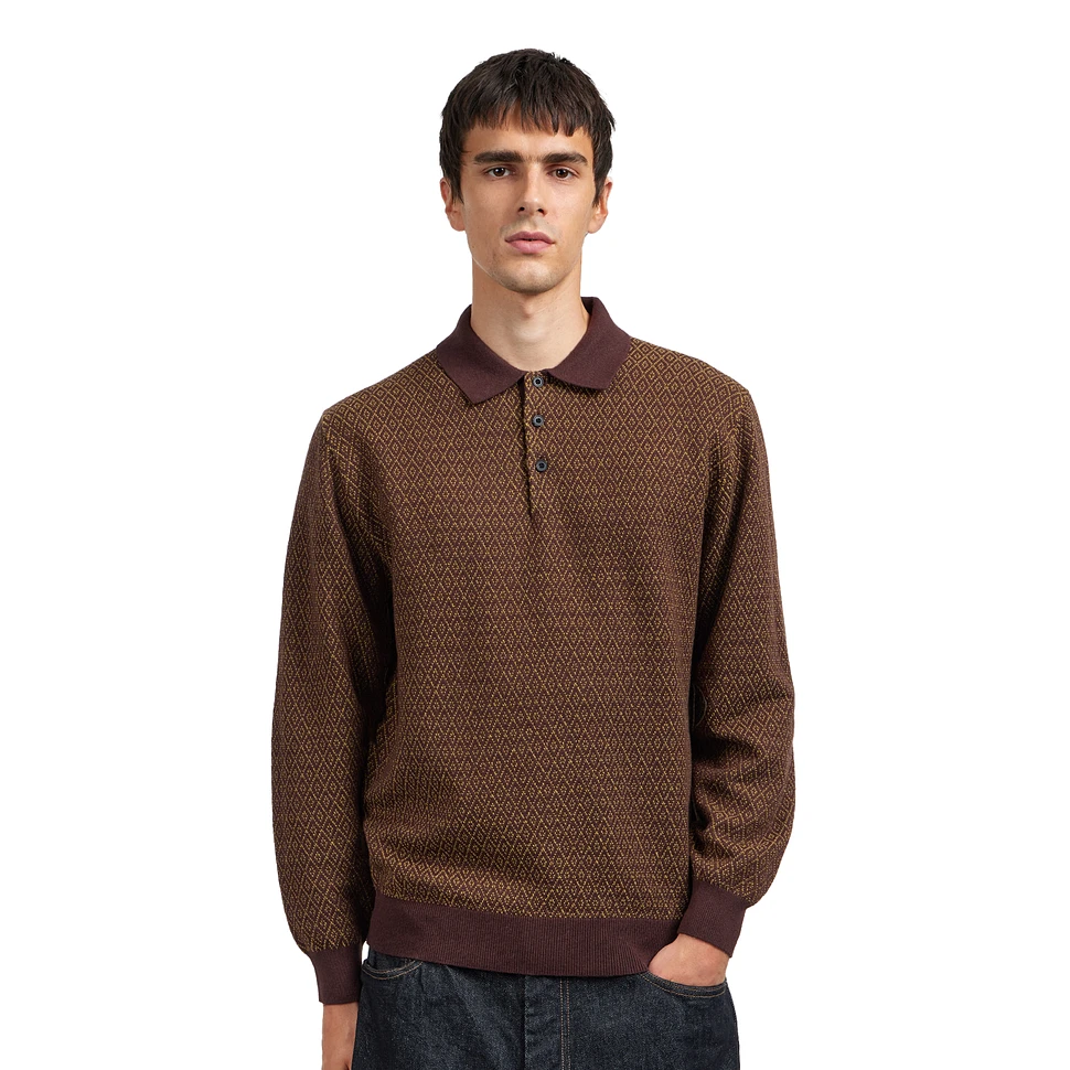 Beams Plus - Knit Polo Diamond Pattern (Brown) | HHV