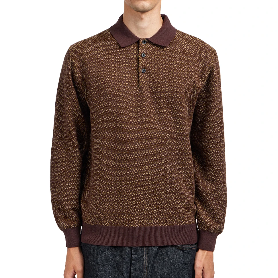 Beams Plus - Knit Polo Diamond Pattern (Brown) | HHV
