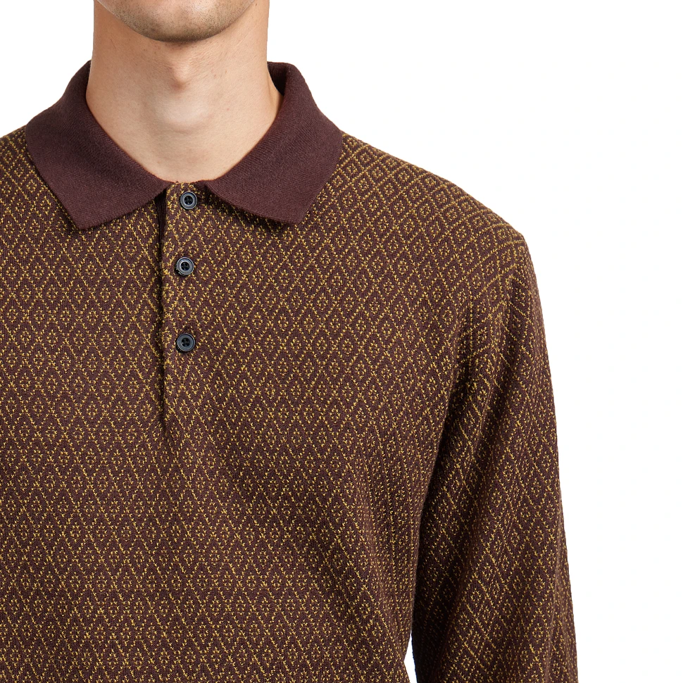 Beams Plus - Knit Polo Diamond Pattern (Brown) | HHV