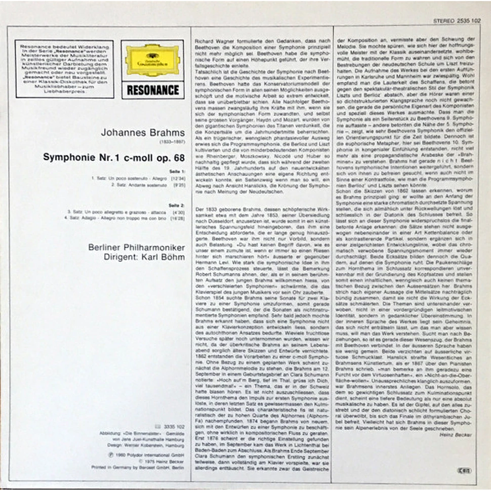 Johannes Brahms, Berliner Philharmoniker, Karl Böhm - Symphonie Nr. 1 ...
