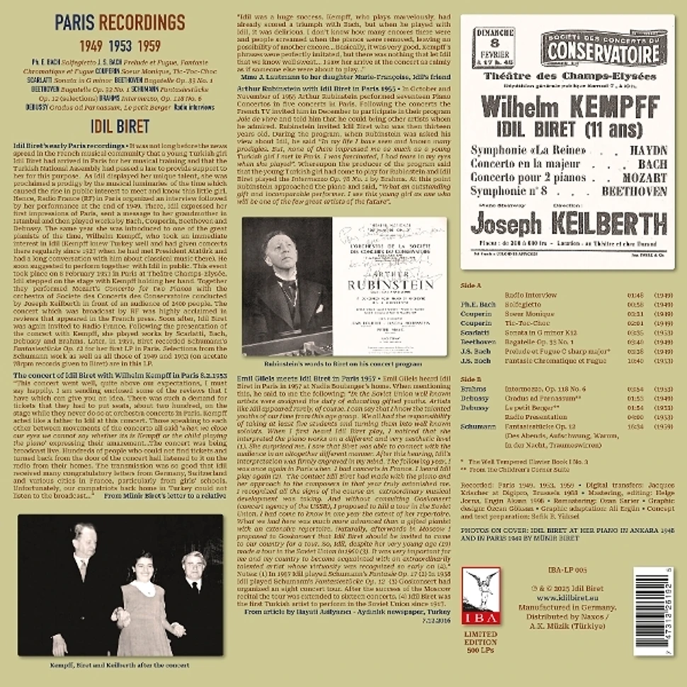 Idil Biret - Idil Birets Fruhe Paris-Aufnahmen 1949-1959 - Vinyl LP ...