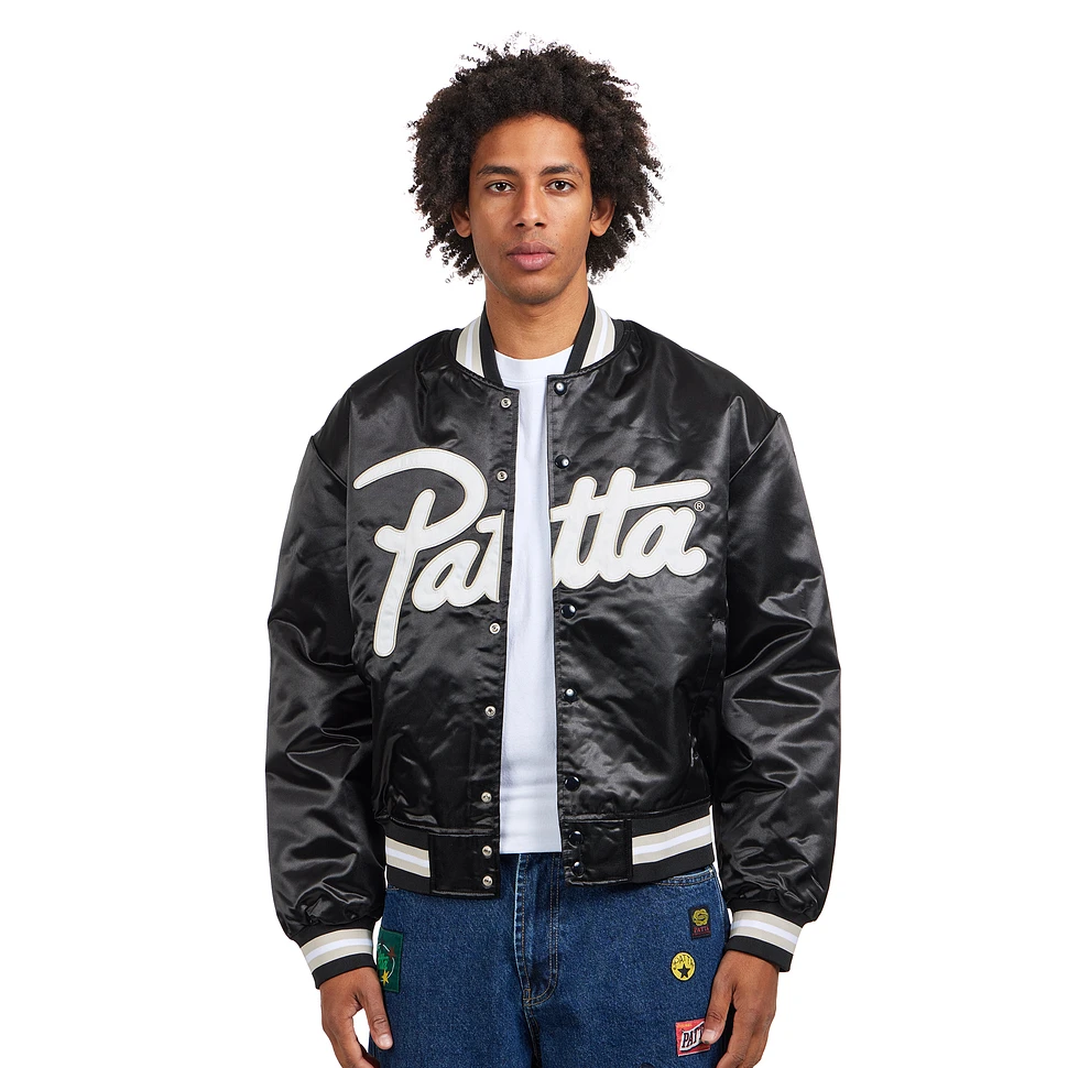 Patta - Script Logo Satin Varsity Jacket (Black) | HHV