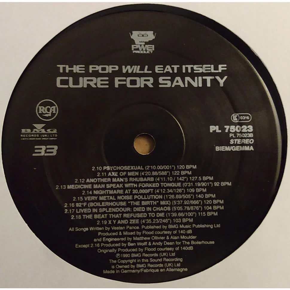 Pop Will Eat Itself - Cure For Sanity - Vinyl LP - 1990 - UK - Reissue ...