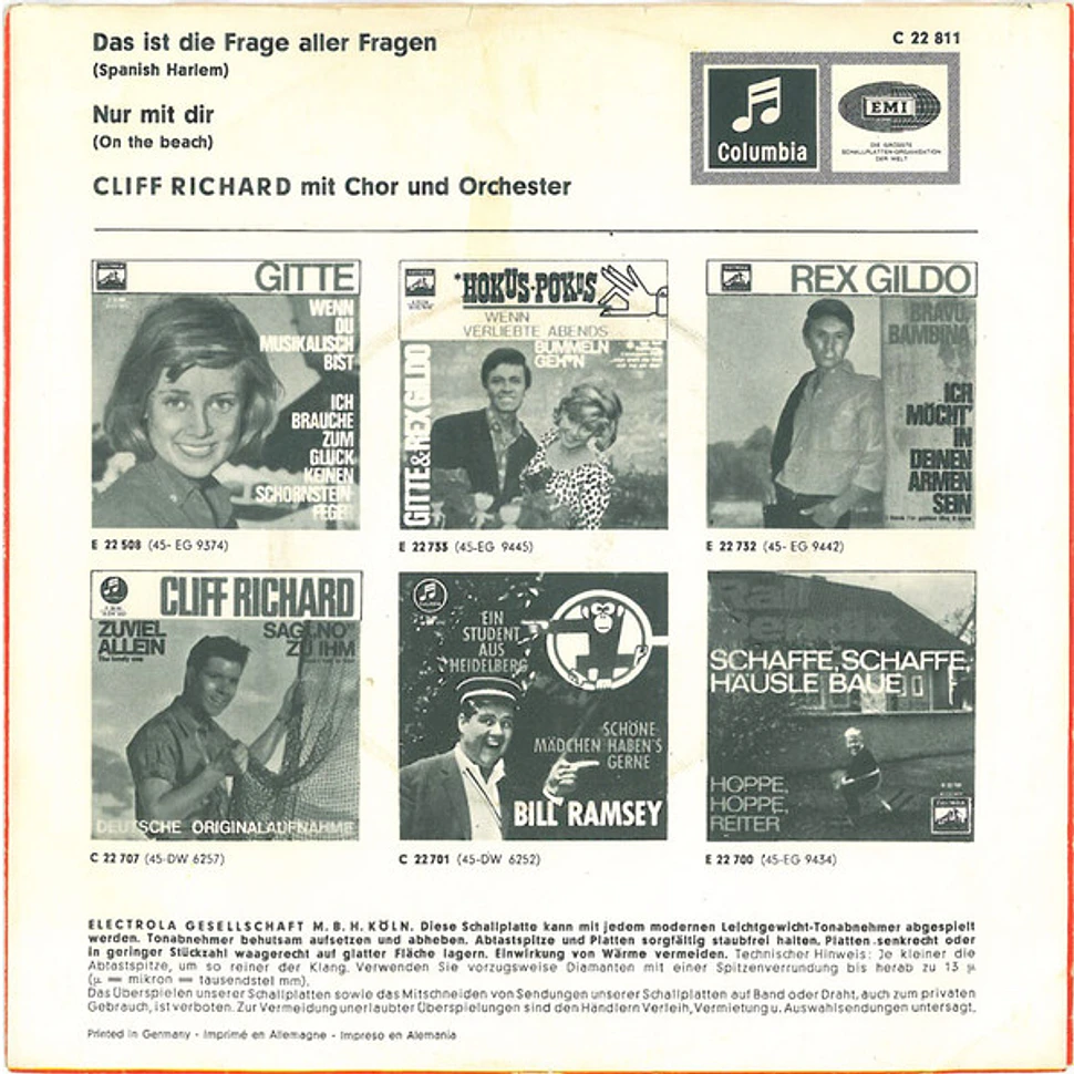 Cliff Richard - Das Ist Die Frage Aller Fragen / Nur Mit Dir - Vinyl 7 ...