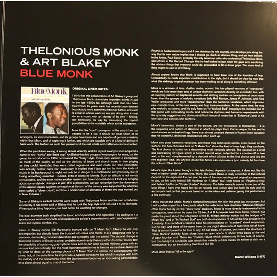 Thelonious Monk & Art Blakey - Blue Monk - Vinyl LP - 2018 - EU ...