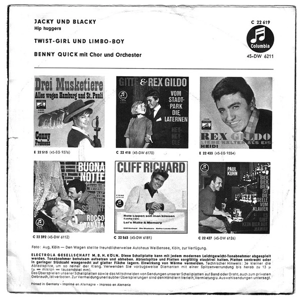 Benny Quick - Jacky Und Blacky / Twist-Girl Und Limbo-Boy - Vinyl 7 ...