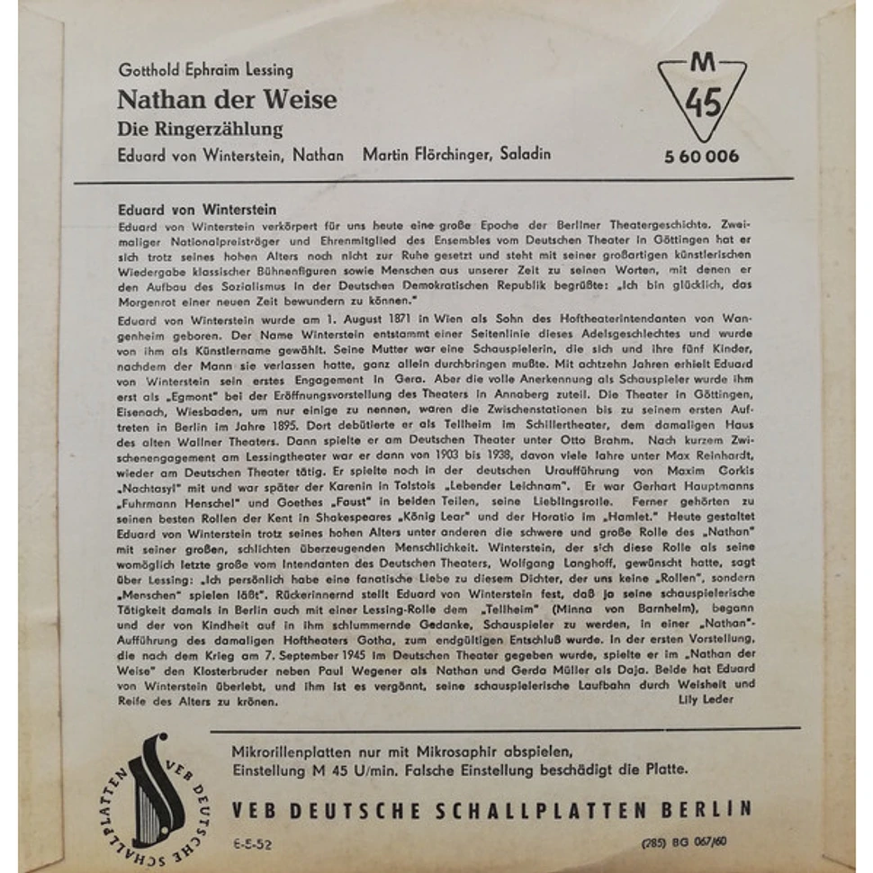 Eduard Von Winterstein / Martin Flörchinger - Gotthold Ephraim Lessing ...