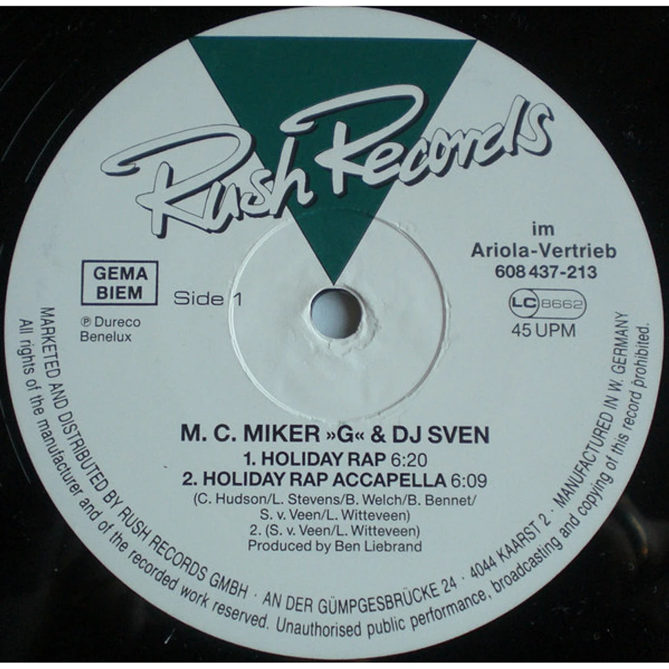 MC Miker G. & DJ Sven - Holiday Rap - Vinyl 12" - 1986 - DE - Original ...