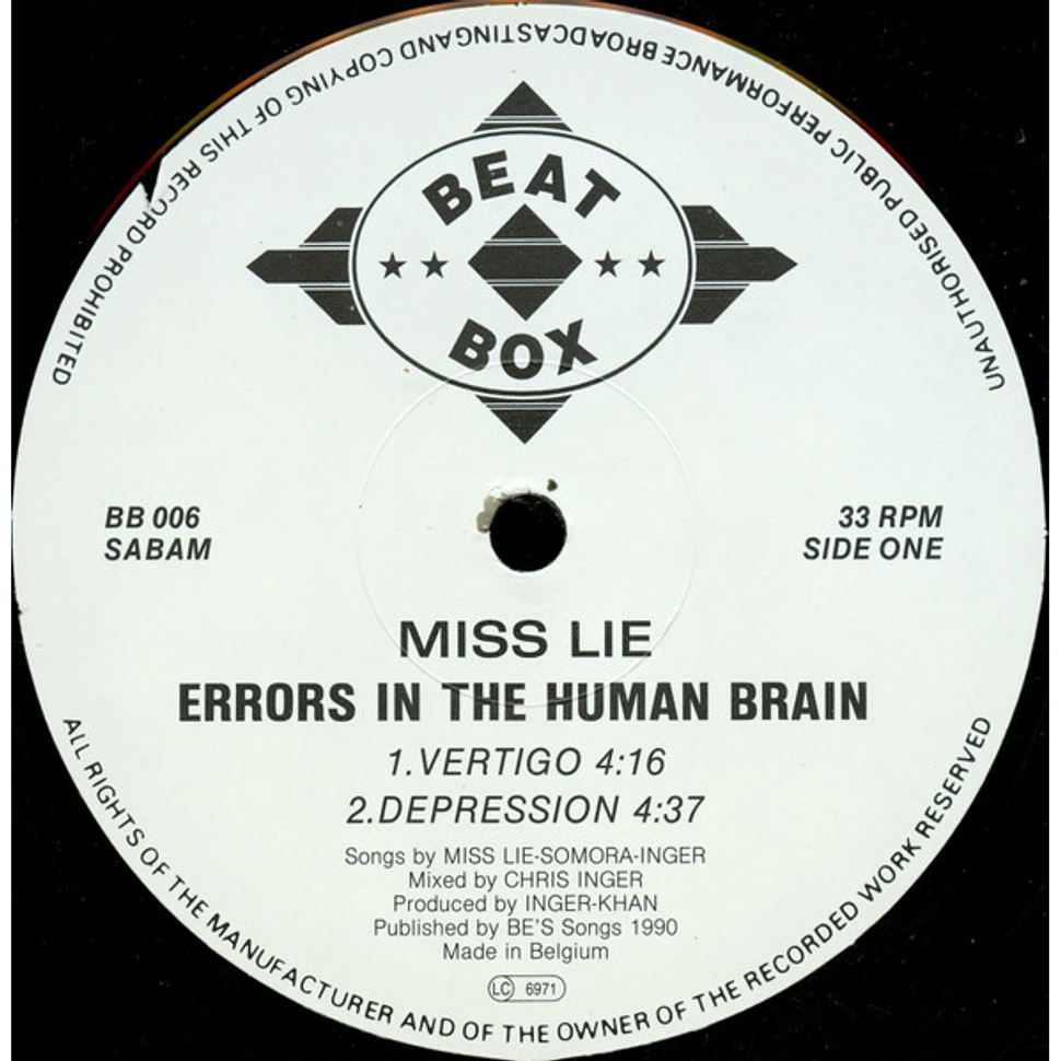 Miss Lie - Errors In The Human Brain - Vinyl 12" - 1990 - BE - Original ...