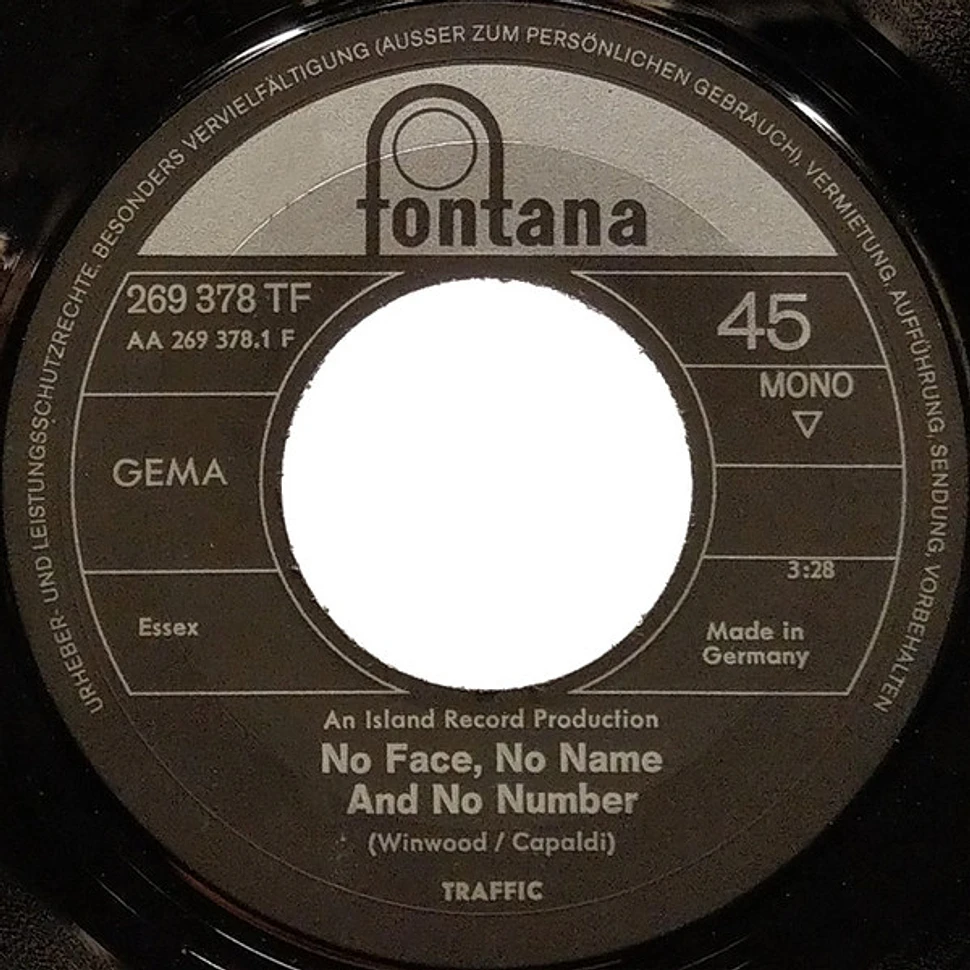 Traffic - No Face, No Name And No Number - Vinyl 7" - 1968 - DE ...