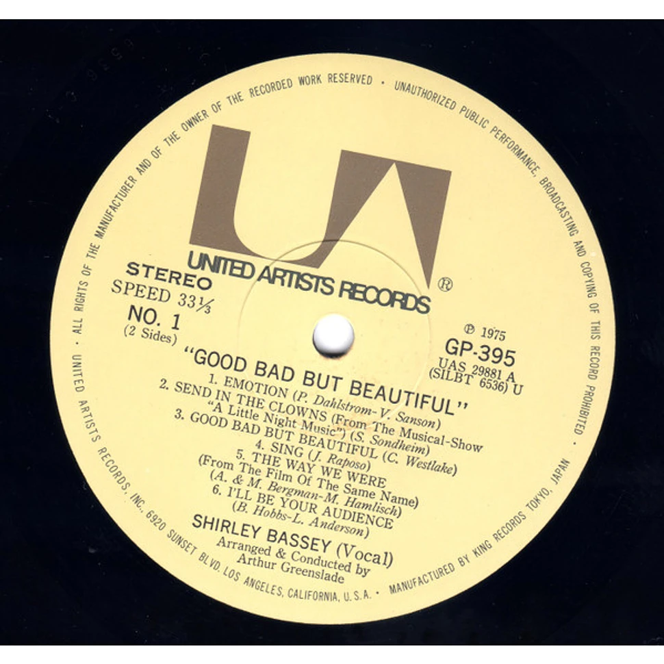 Shirley Bassey - Good, Bad But Beautiful - Vinyl LP - 1975 - JP ...