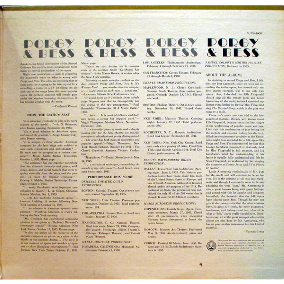 Ella Fitzgerald & Louis Armstrong - Porgy & Bess - Vinyl LP - 1965 - US - Reissue | HHV