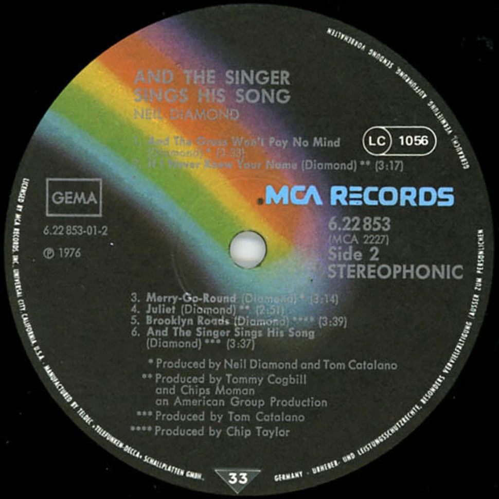 Neil Diamond - And The Singer Sings His Song - Vinyl LP - 1976 - DE ...