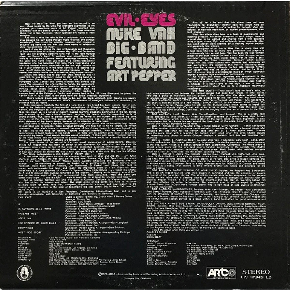 The Mike Vax Big Band Featuring Art Pepper - Evil Eyes - Vinyl LP ...