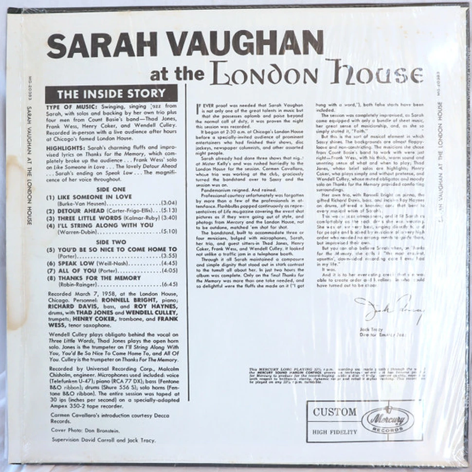 Sarah Vaughan - After Hours At The London House - Vinyl LP - 1958 - US ...