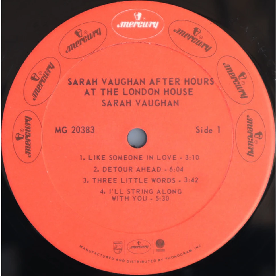 Sarah Vaughan - After Hours At The London House - Vinyl LP - 1958 - US ...