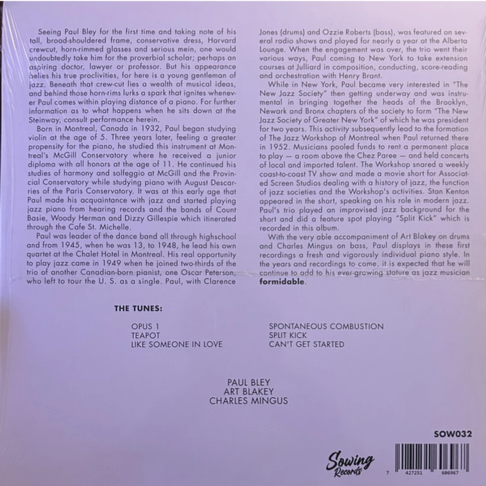 Paul Bley With Charles Mingus, Art Blakey - Introducing Paul Bley ...