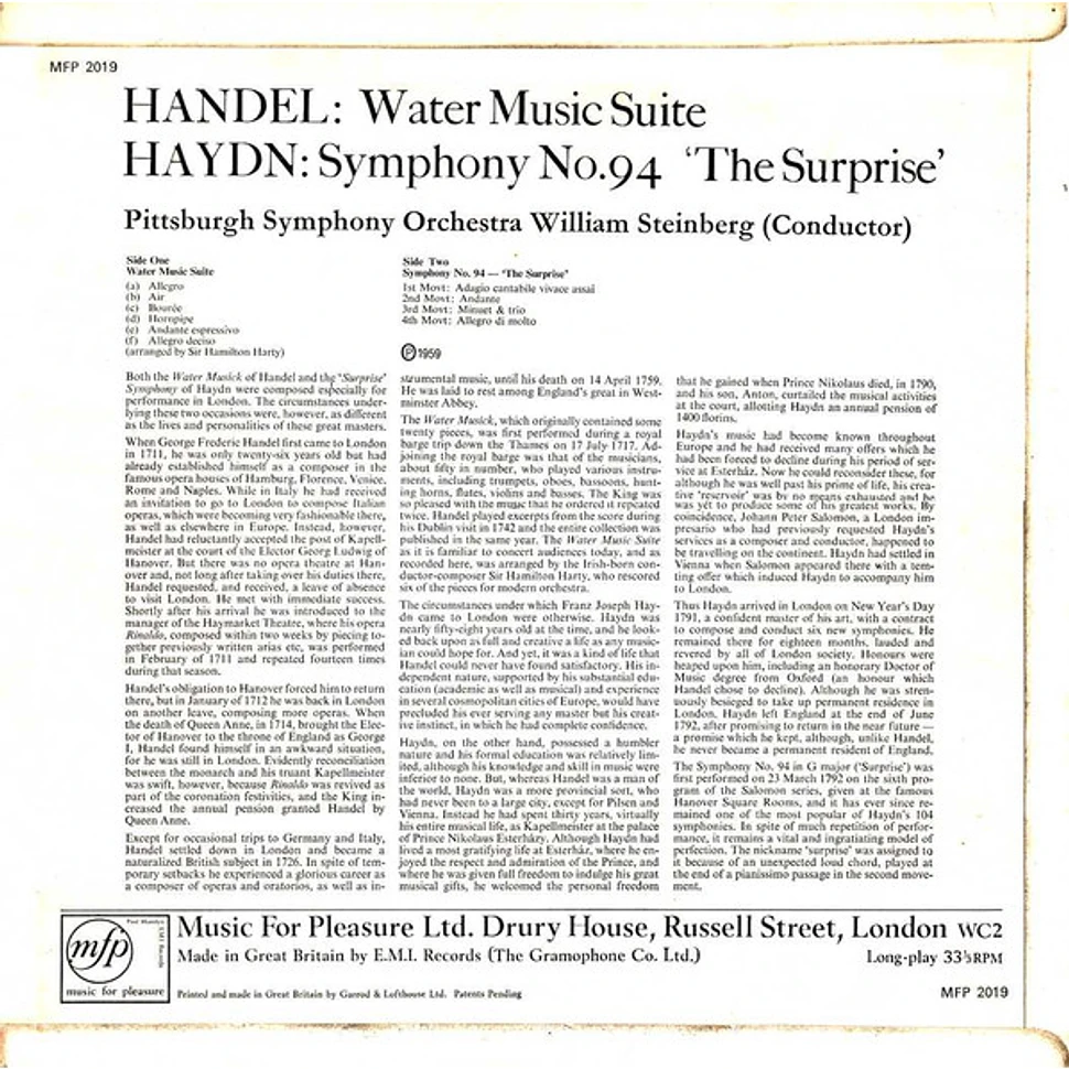 Georg Friedrich Händel / Joseph Haydn, Pittsburgh Symphony Orchestra ...
